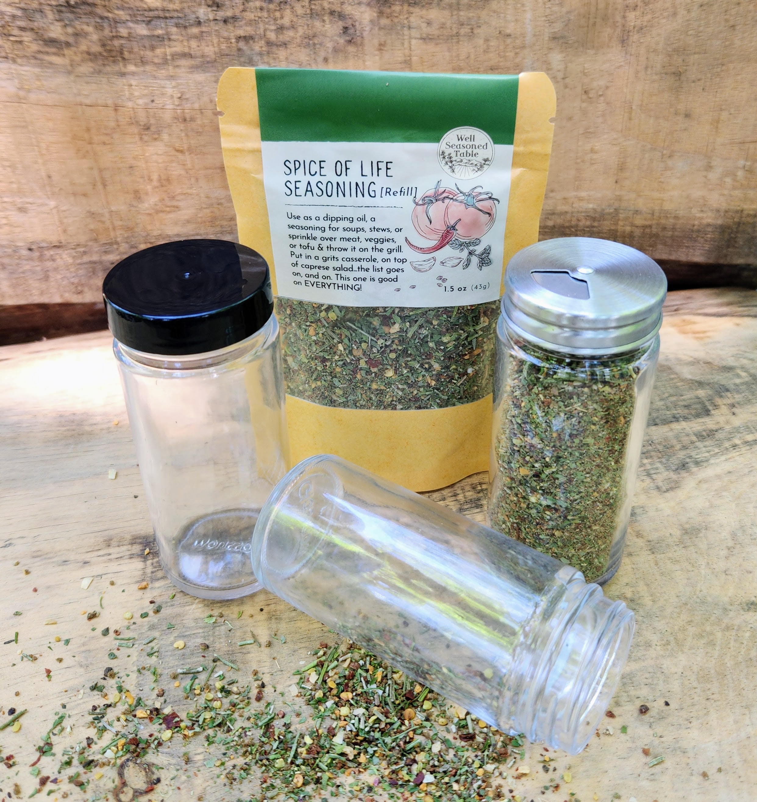 Recycled glass spice jars store